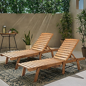 FURNDOOR 2 PCS Wood Lounge Chair Set - Patio Chaise Lounges with Side Tray and Cup Holder, Outdoor Recliner Chair with Adjustable Backrest for Backyard,Garden,Poolside