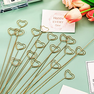 30 Pcs Metal Wire Floral Place Card Holder Pick 12 Inch Gold Photo Clip Card Heart Shape Table Memo Cake Topper for Wedding Birthday Baby Shower Party Favor