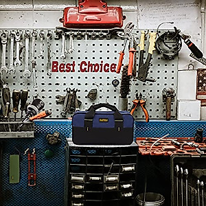 FASTECH 14 Inch Small Tool Bag,Wide Mouth Tool Tote Bag,Waterproof Tool Organizer Bag,Electricians Repairman Tools Tote Bag Double Fabric Storage Bag (Blue)