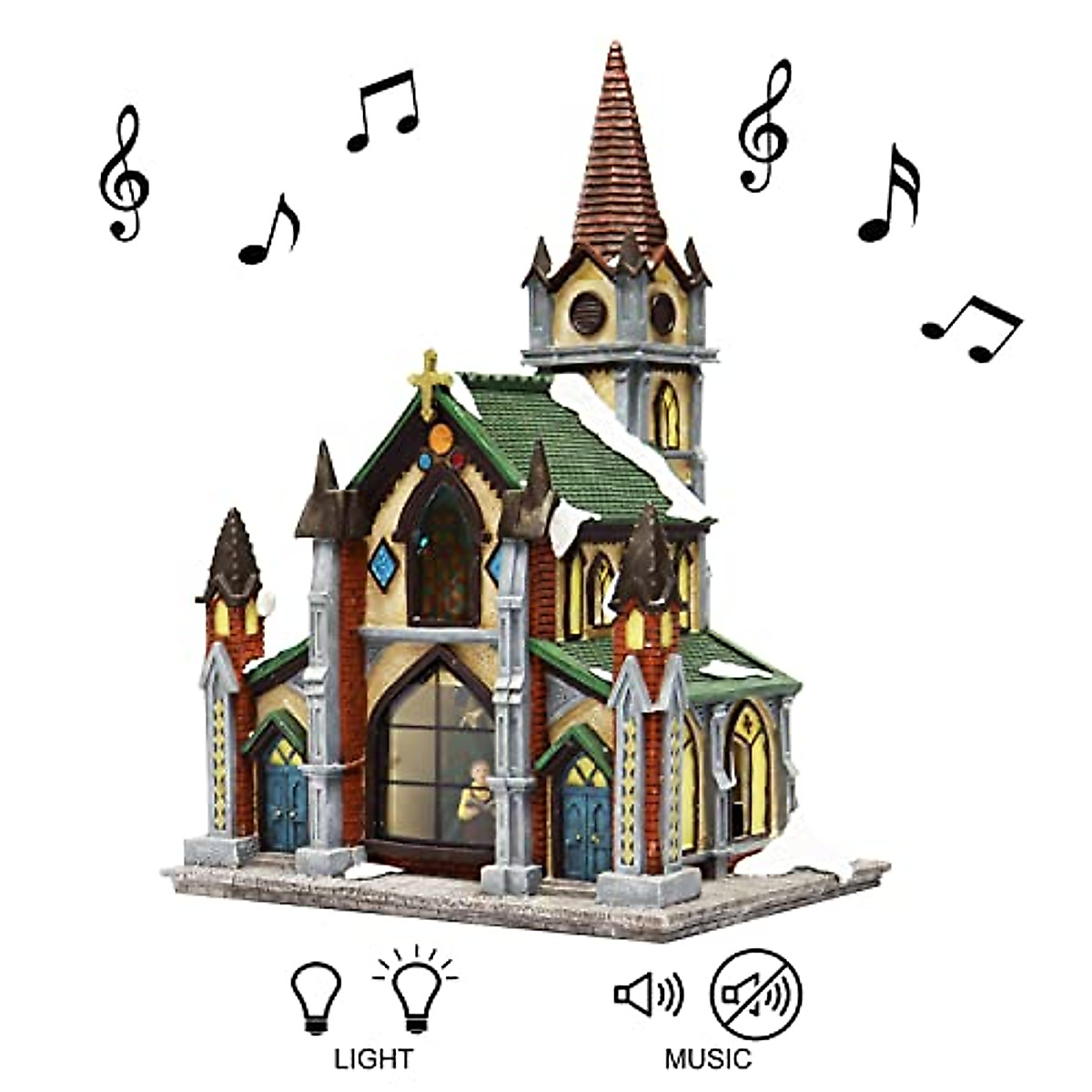 MOMENTS IN TIME Polyresin Christmas Village Building, Cathedral Church with LED Lights - Battery Operated (not Included) (12.8" H x 8.7" W x 7.1" D)