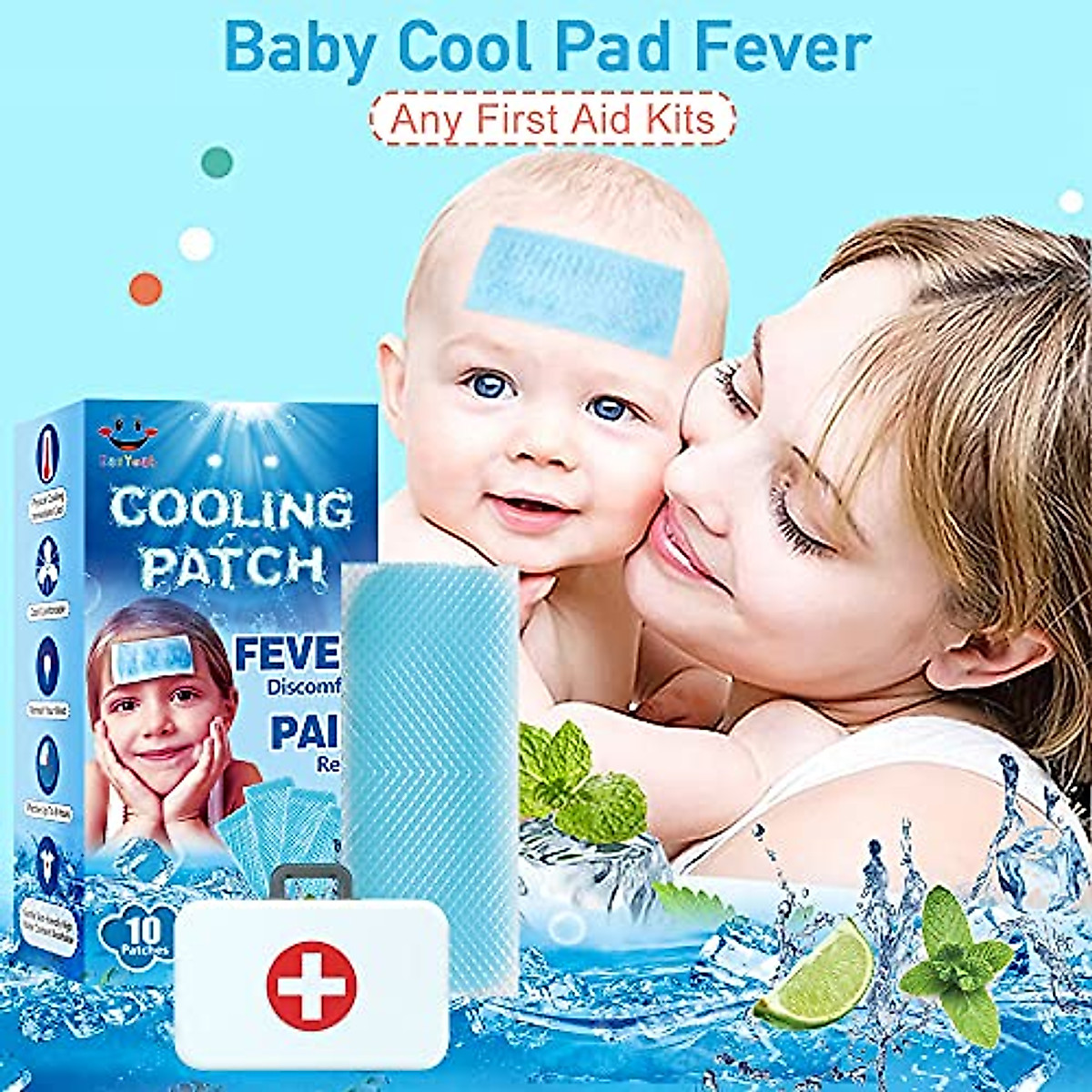 10 Sheets EasYeah Kids Cooling Patches for Fever Discomfort & Pain Relief, Cooling Relief Fever Reducer, Soothe Headache Pain, Pack of 10