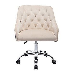 HomSof Home Desk Modern Velvet Office Computer Height Adjustable Mid-Back Task Chair, Beige, Silver Feet