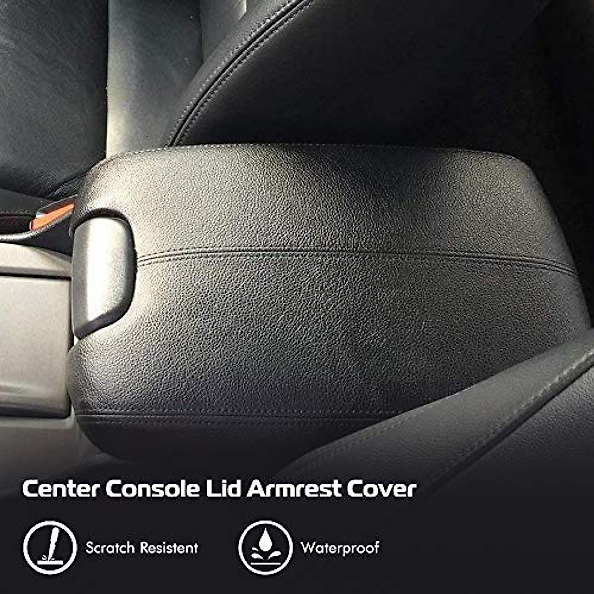 A ABIGAIL Center Console Armrest Cover for 2008 2009 2010 2011 2012 Honda Accord Auto Leather Suture Console Lid Cover Replacement (Black)