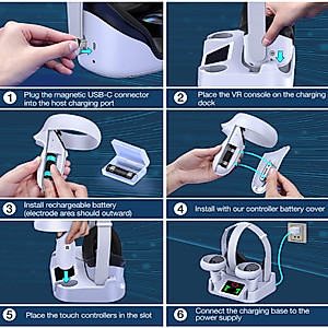 VR Charging Dock Compatible for Meta/Oculus Quest 2 - Charging Station Supports LED Indicator/Simultaneously Magnetic Charging Headset and Touch Controller, with 2x1800mAH Rechargeable Batteries