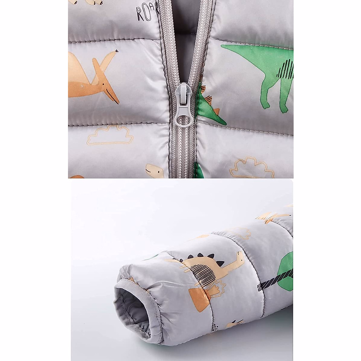 JunNeng Baby Girl Boy Ultralight Winter Hooded Jacket Coat,Kids Toddler Cartoon Puffer Down Outwear (Dinosuar Grey, 9-12 Months)