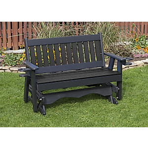 ECOMMERSIFY INC 5FT-Black-Poly Lumber Mission Porch Glider with Cupholder arms Heavy Duty Everlasting PolyTuf HDPE - Made in USA - Amish Crafted