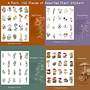 Knaid Flower Eucalyptus Plant Stickers Set (160 Pieces) - PET Transparent Waterproof Decorative Decals for Scrapbook DIY Crafts Album Bullet Journal Planner Water Bottles Phone Cases Laptops