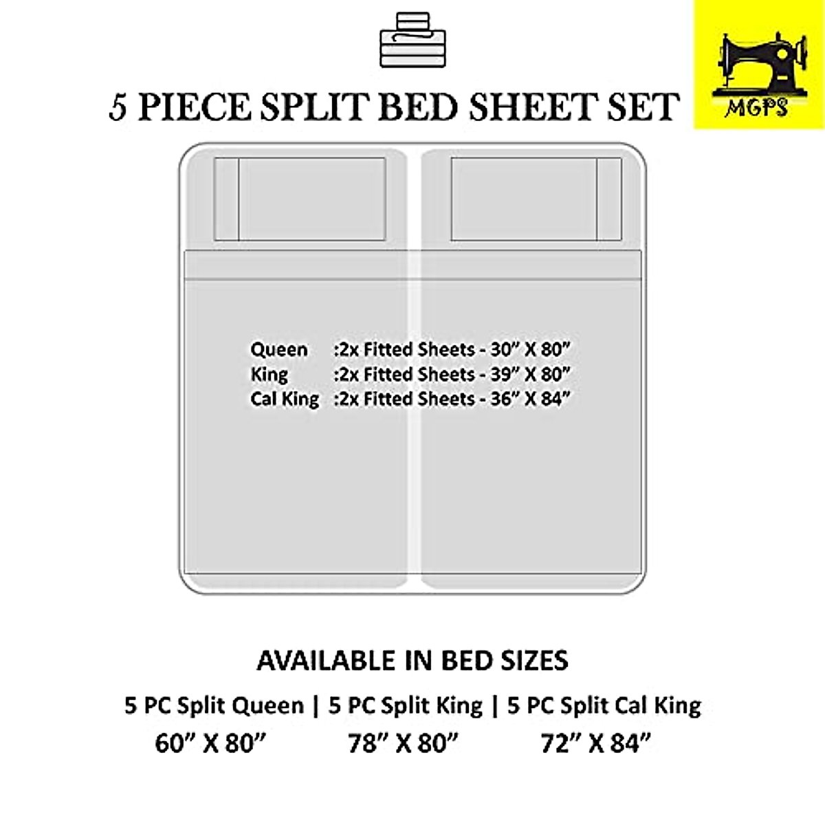 Split Queen Sheets Sets for Adjustable Bed, Soft Sateen Weave, 400-Thread-Count 100% Egyptian Cotton 5PC Set with 2 Fitted Sheets, Split-Queen Sheet Set 12-Inch Deep Pockets, 400-TC - |Peach Solid|