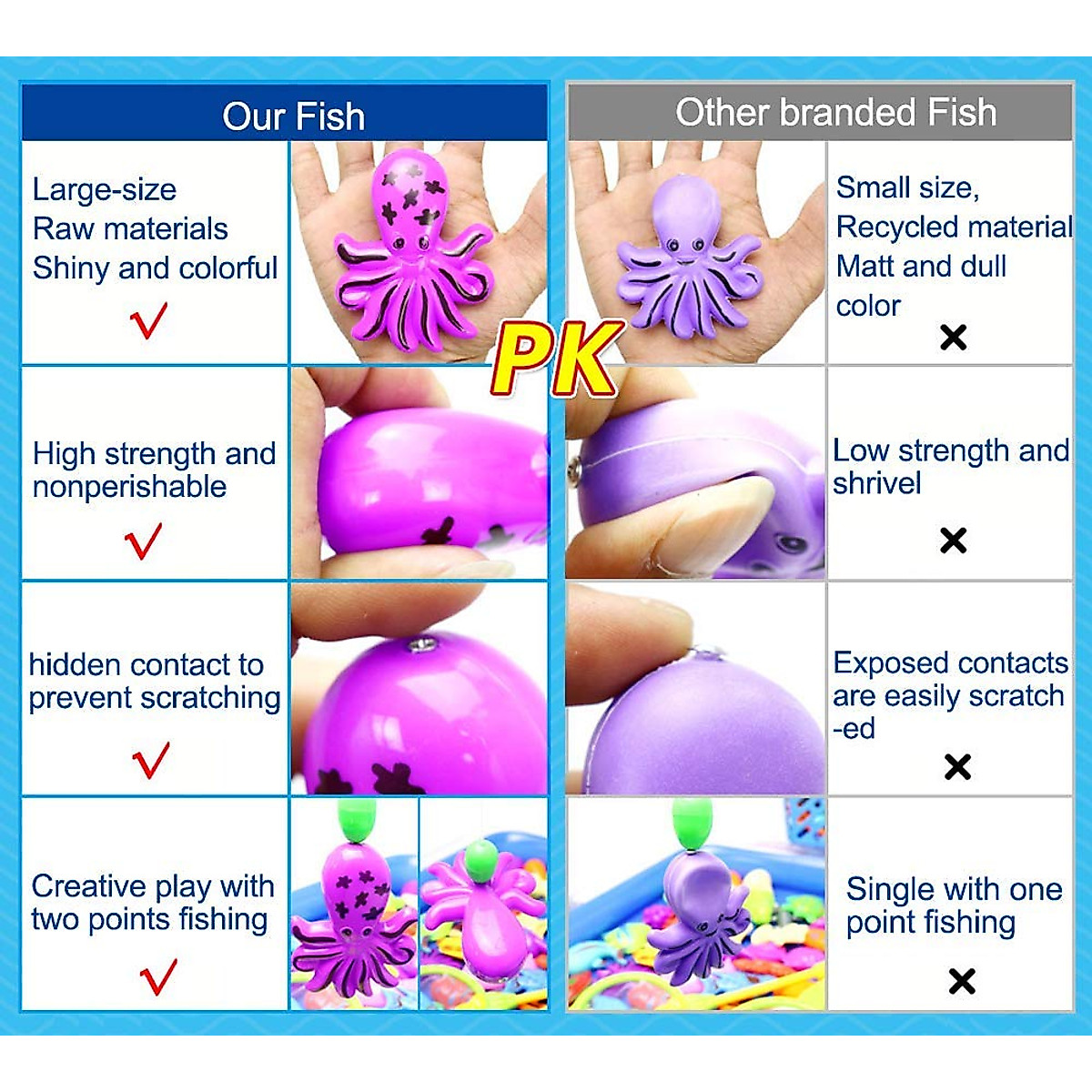 FIVEDAOGANG Magnetic Fishing Game 45 PC Ocean Sea Floating Fish Colorful Animals with Net Portable Storage Bag | Kiddie Pool Bathtub Game for Age 3 4 5 6 Year Kids Toddler(XX-Large Set)