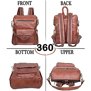 Genuine Leather Laptop Backpack for Women Designer Brown Leather Backpack Purse with 15.6-inch Laptop Computer Compartment Best for Work, Travel, and Daily Use
