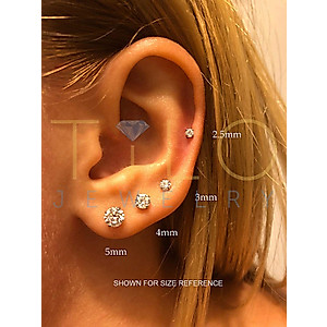 14k White Gold Solitaire Round Cubic Zirconia CZ Stud Earrings in Secure Screw-backs (4mm)…