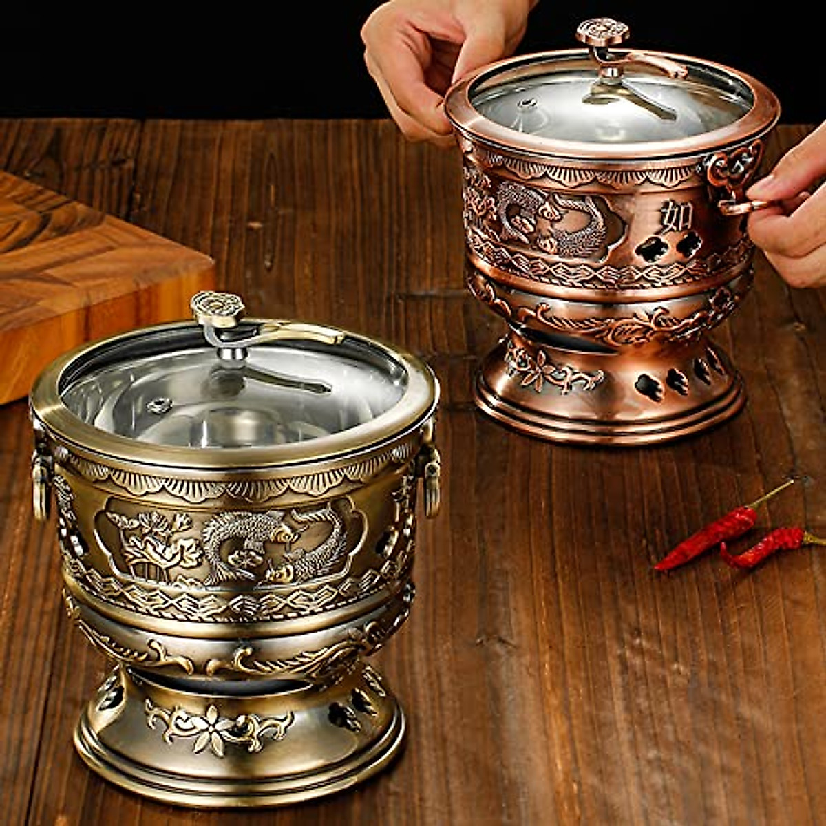 Stainless Steel Food Warmers, Dish Catering Heating Plate Stove Buffet with Pans and Fuel Holders for Buffets Caterings Parties Buffet Server Warming Tray/Red Copper