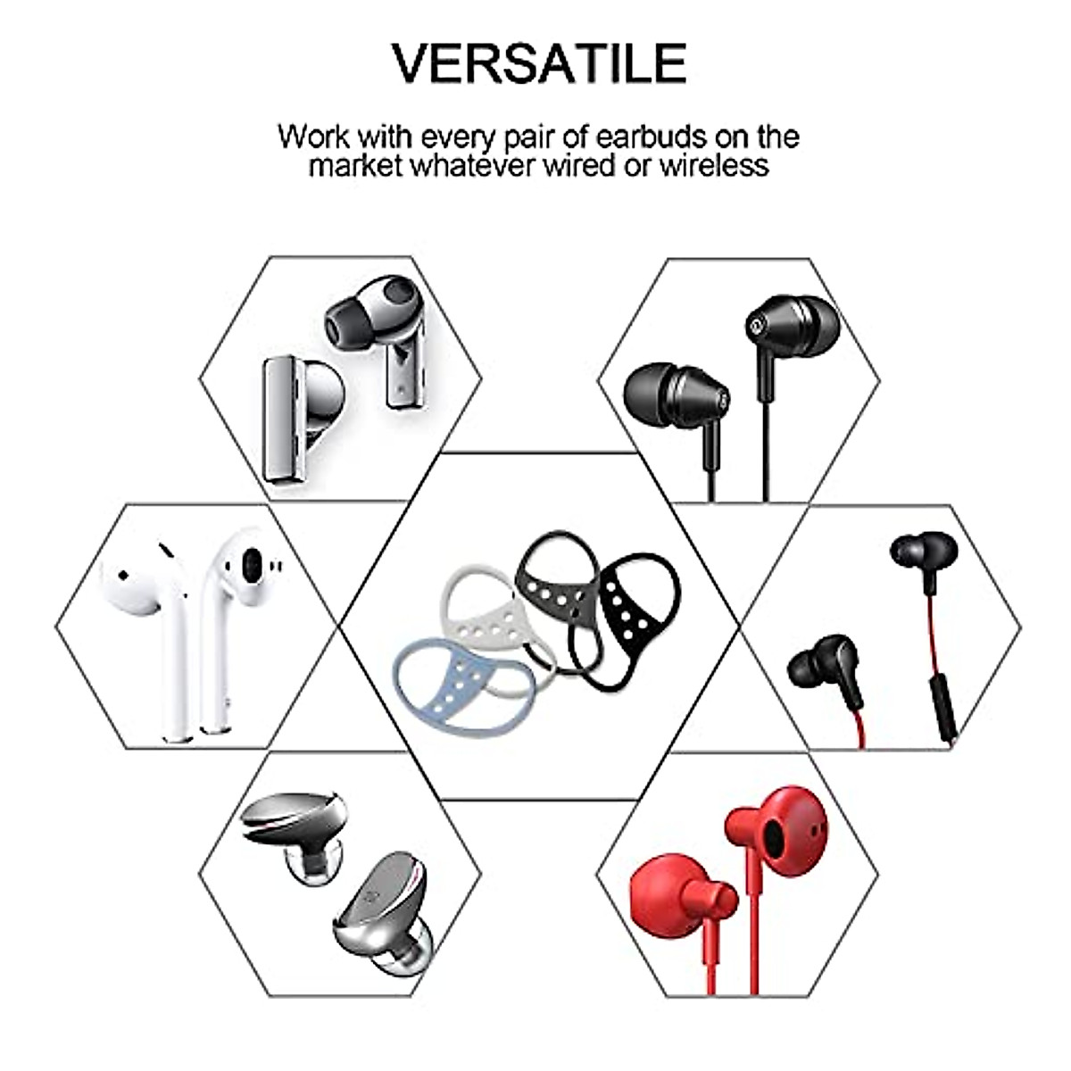 Earbud Hooks, Ear Attachment Loop for Wireless Ear Hooks for Airpods Universal Earhooks for Airpods Earbuds Anti-Lost Secure 27x48mm (BlackB2)