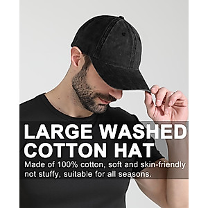 Oversize XXL Washed Cotton Baseball Cap, Extra Large Hat for Big Heads 23.5"-26", Plus Size Unstructured Denim Dad Hats