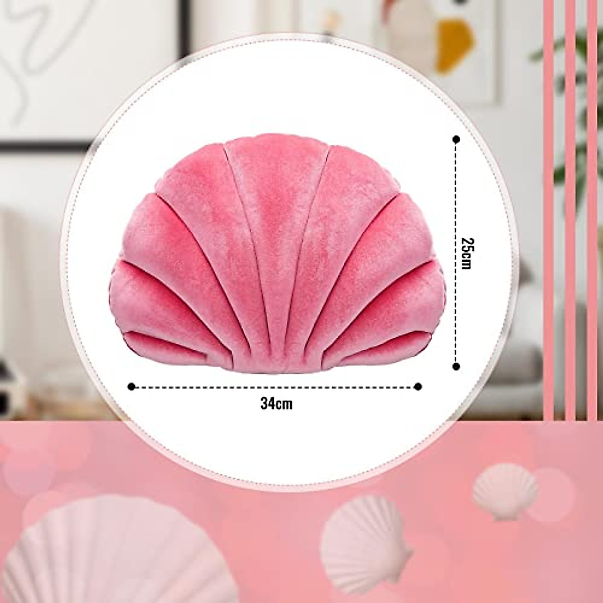 Marsui Pink Sea Princess Seashell Decorative Pillow, Soft Sea Shell Shaped Chair Cushion Stuffed Throw Pillow Cute Clam Pillow for Sofa Bed Couch Chair Home Living Room Bedroom Office (13.4 x 9.8 in)