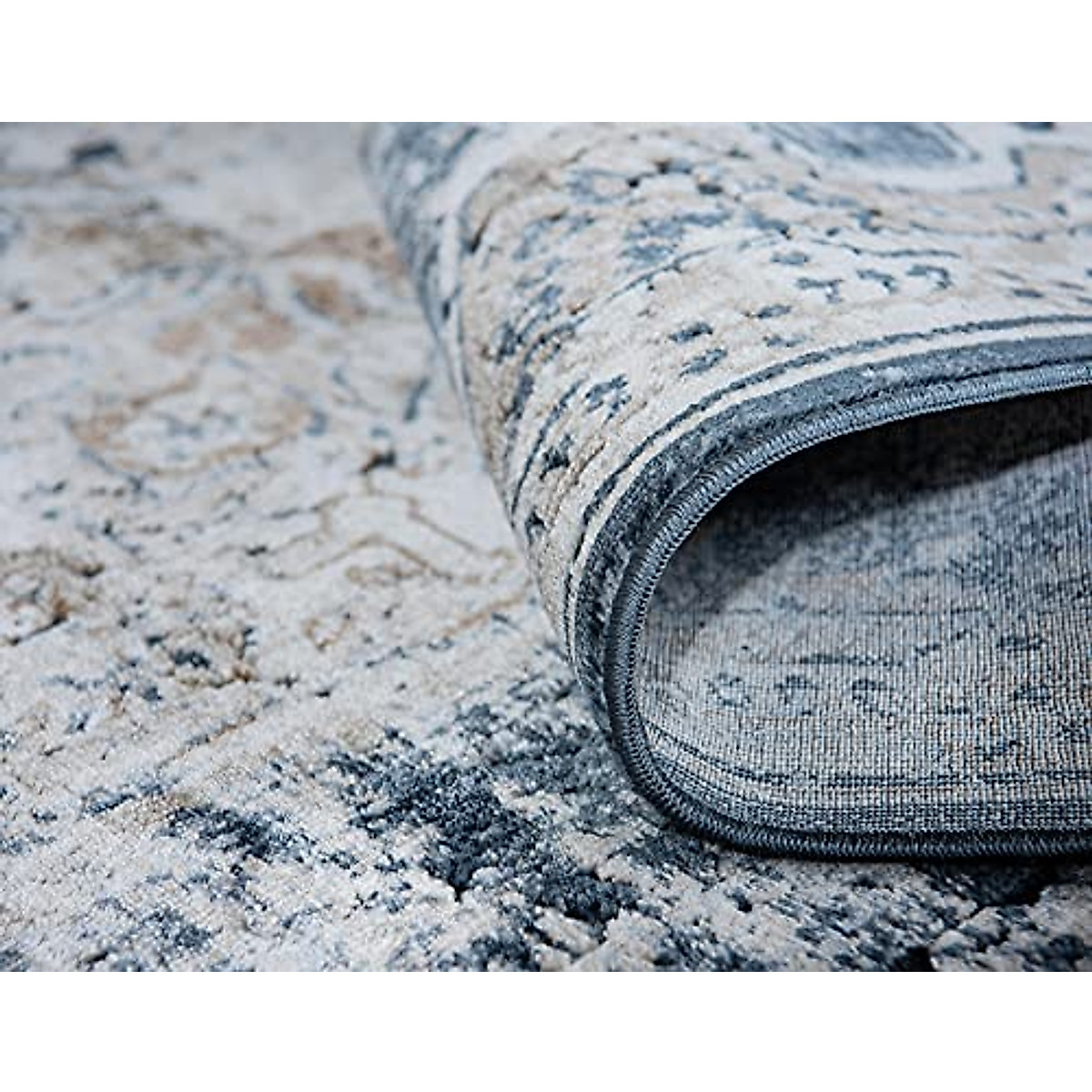 Unique Loom Chateau Collection Vintage, Distressed, Medallion, Rustic, Traditional Area Rug, 9' 0" x 12' 0", Beige/Navy Blue