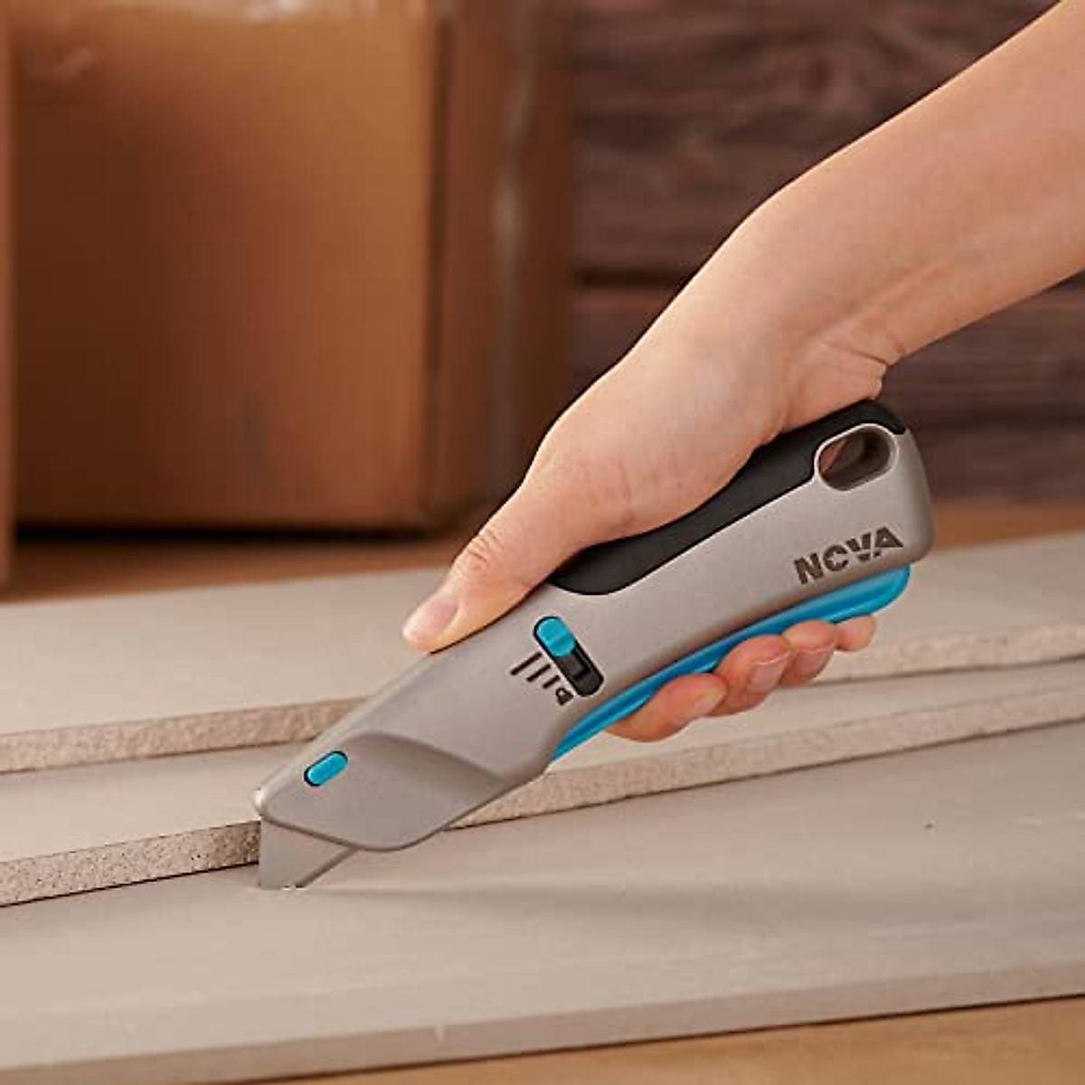 Nova Squeeze Trigger Utility Knife and Heavy Duty Box Cutter, Self Retractable Safety Knife, Ergonomic Aluminum Body, Safety-Lock Design, Durable and Safe