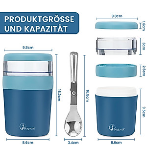Bugucat Overnight Oats Containers with Lids,Snackle Box Container,500ml+150ml Yogurt and Fruit Holder Cereal Cup to Go with Lids and Spoon, Reusable Portable Cup Cereal Cup with Salad Container