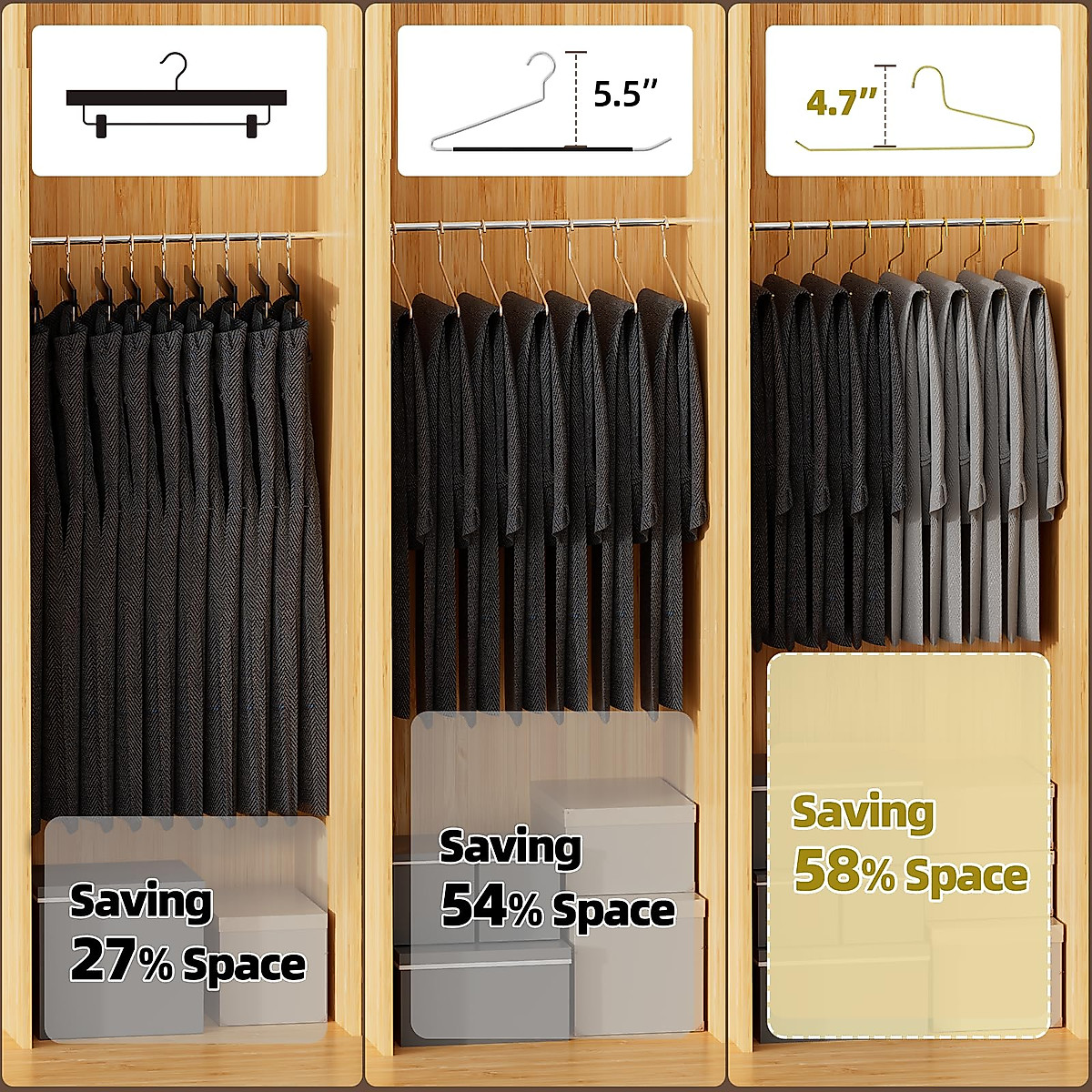 SPECILITE Open Ended Pants Hangers 30 Pack - 5mm Thick Gold Metal Pant Hangers - Jean Hangers for Closet - Space-Saving Pant Hangers for Women and Men