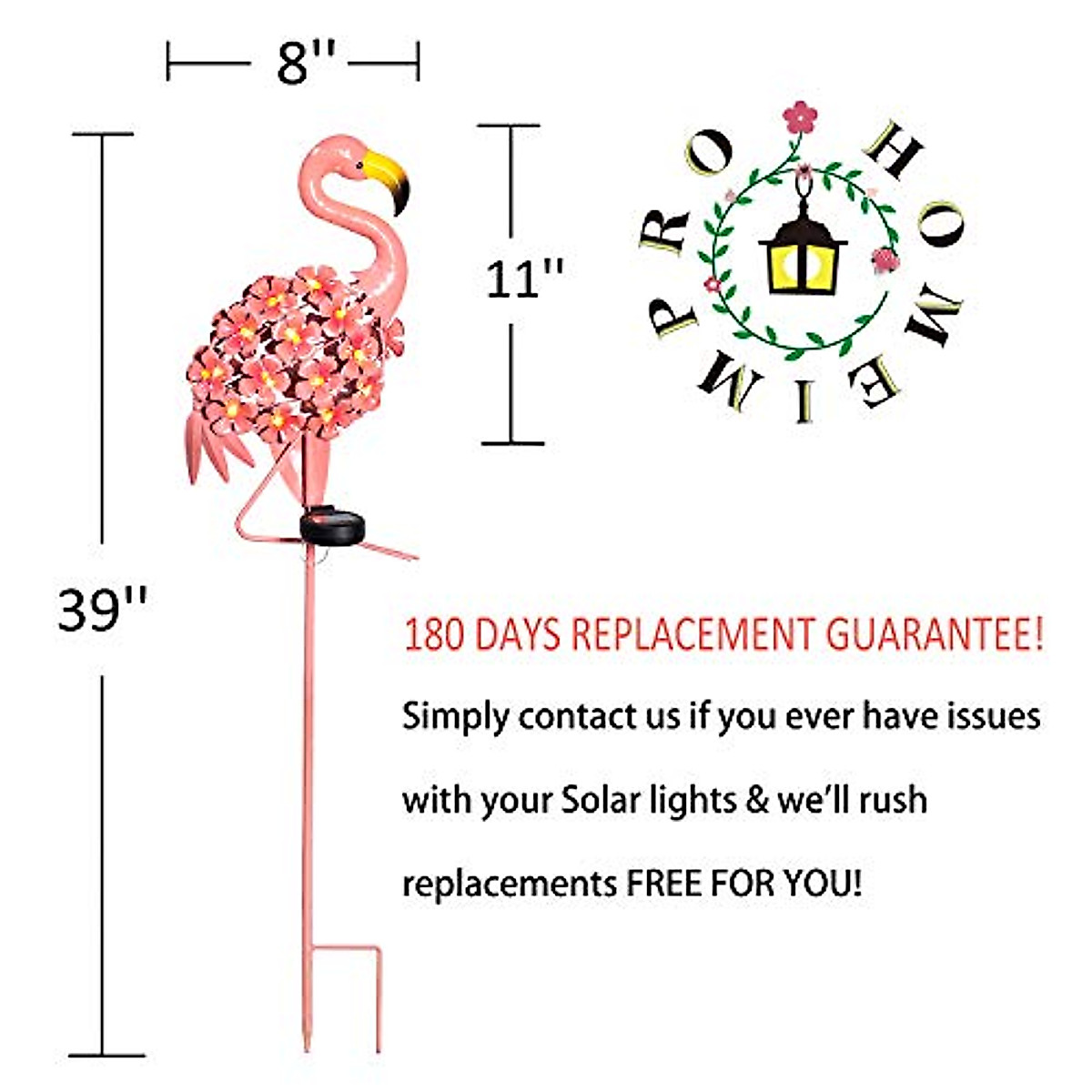 HOMEIMPRO Garden Solar Lights,Flamingo Pathway Outdoor Stake Metal Lights,Waterproof Warm White LED for Lawn,Patio or Courtyard