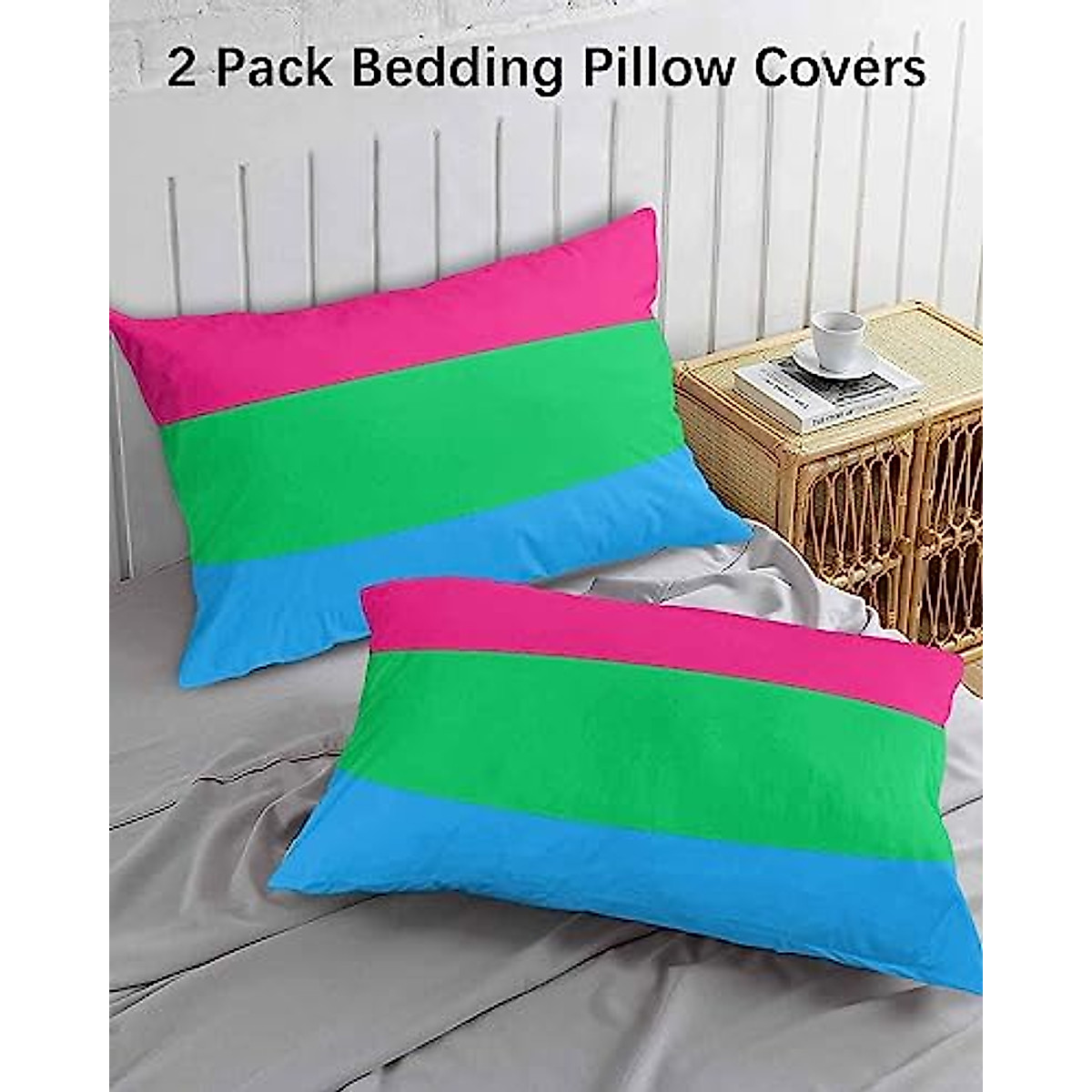 Edwiinsa Pink Green Blue Pillow Covers Standard Size Set of 2 20x26 Bed Pillow, Modern Abstract Art Aesthetics Striped Plush Soft Comfort for Hair/Skin Cooling Pillowcases with Envelop Closure