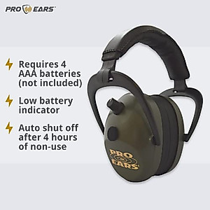 Pro Ears Gold II 26 Ear Muffs, NRR 26, Military Grade Electronic Hearing Protection with DLSC Compression, Gel Ear Seals & Auto Shut Off, Amplifies Sound 8x, Made in USA, Green