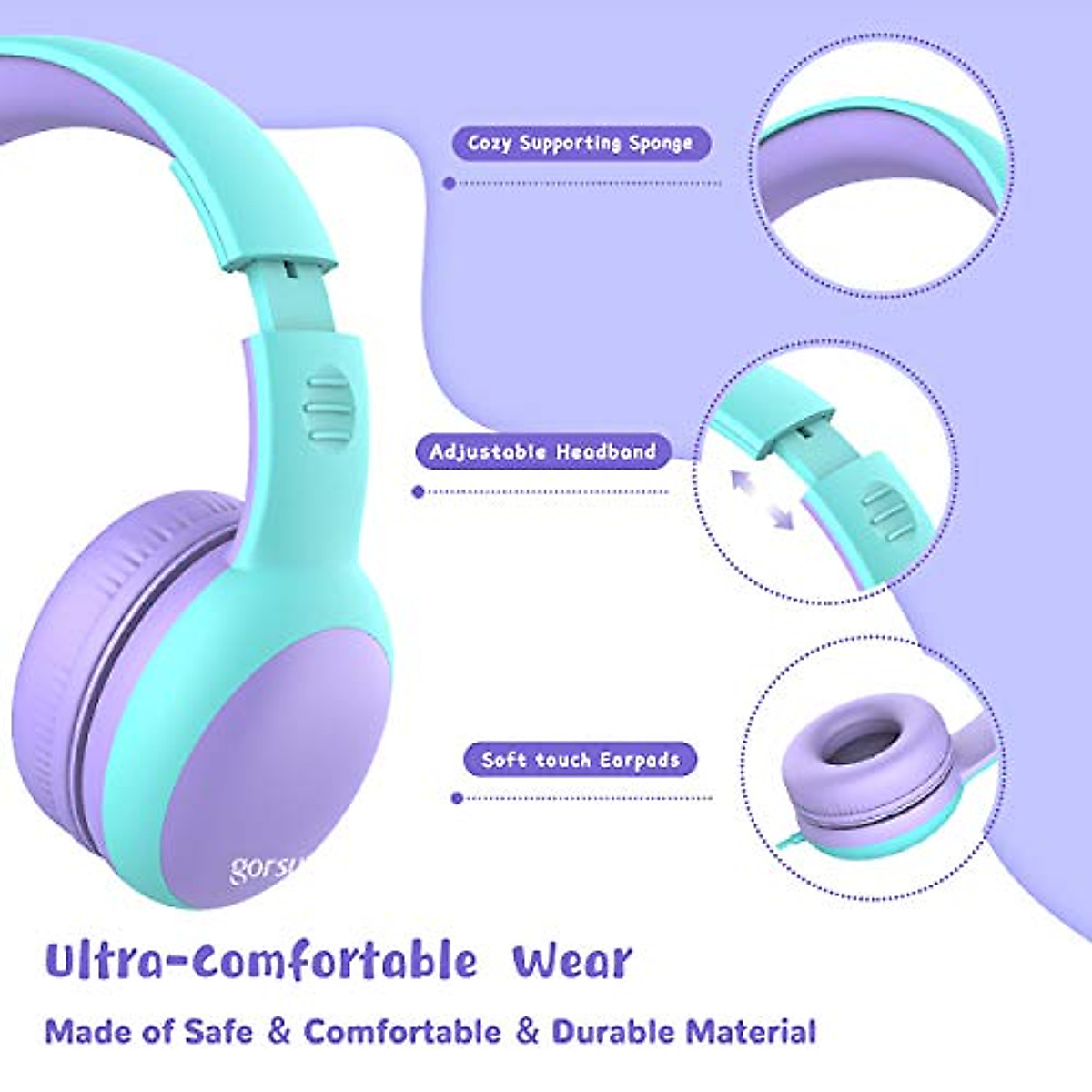 gorsun Kids Headphones with Limited Volume, Children's Headphone Over Ear, Toddler Headphones for Boys and Girls, Wired Headset Earphones for Children