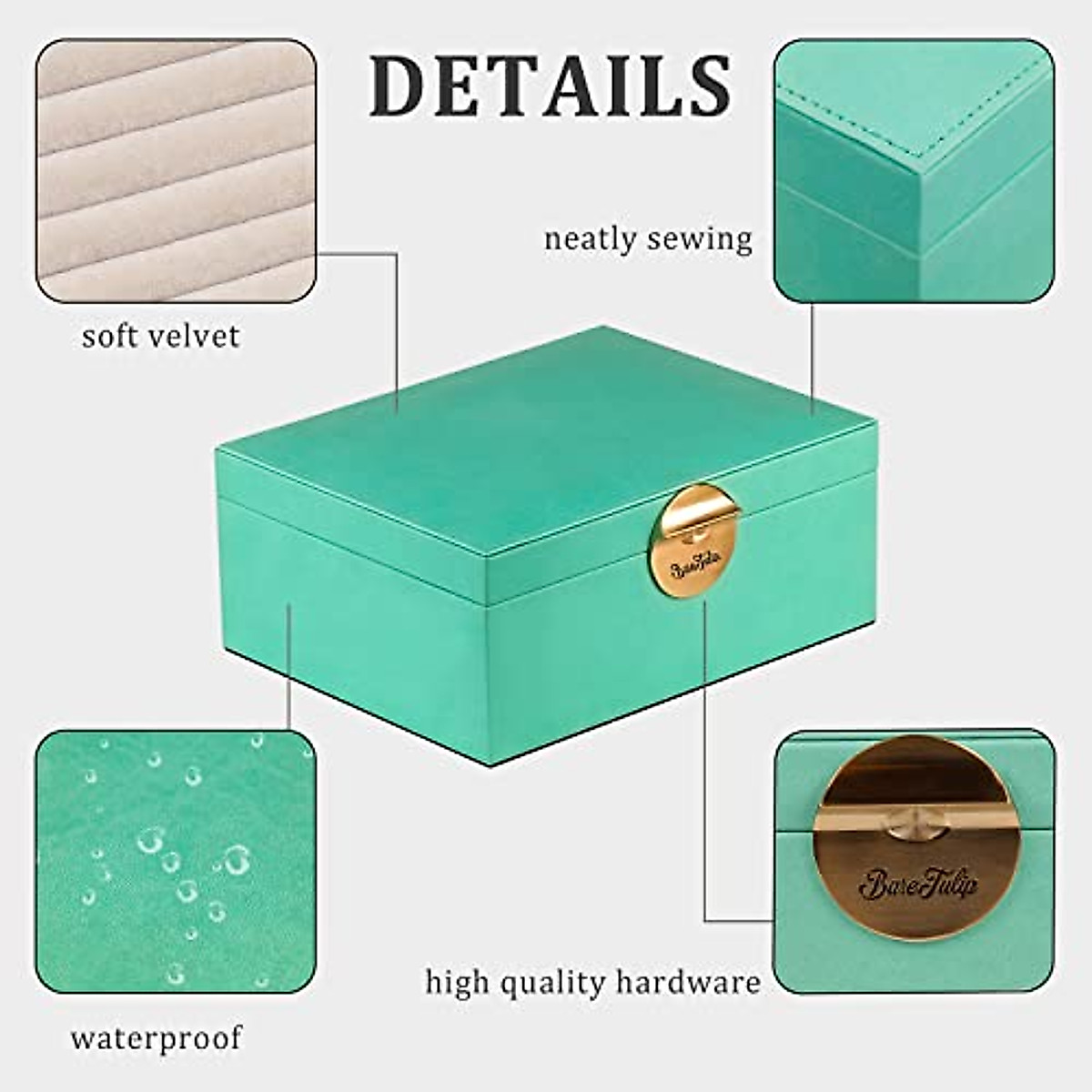 BareTulip Jewelry Organizer Box Large Jewelry Box for Women with 2 Layers Leather Jewelry Box for Necklaces and Bracelets Rings Earrings Watches Green