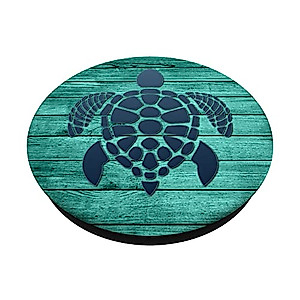 Light Dark Blue Sea Ocean Turtle On Vintage Green Mint PopSockets Swappable PopGrip