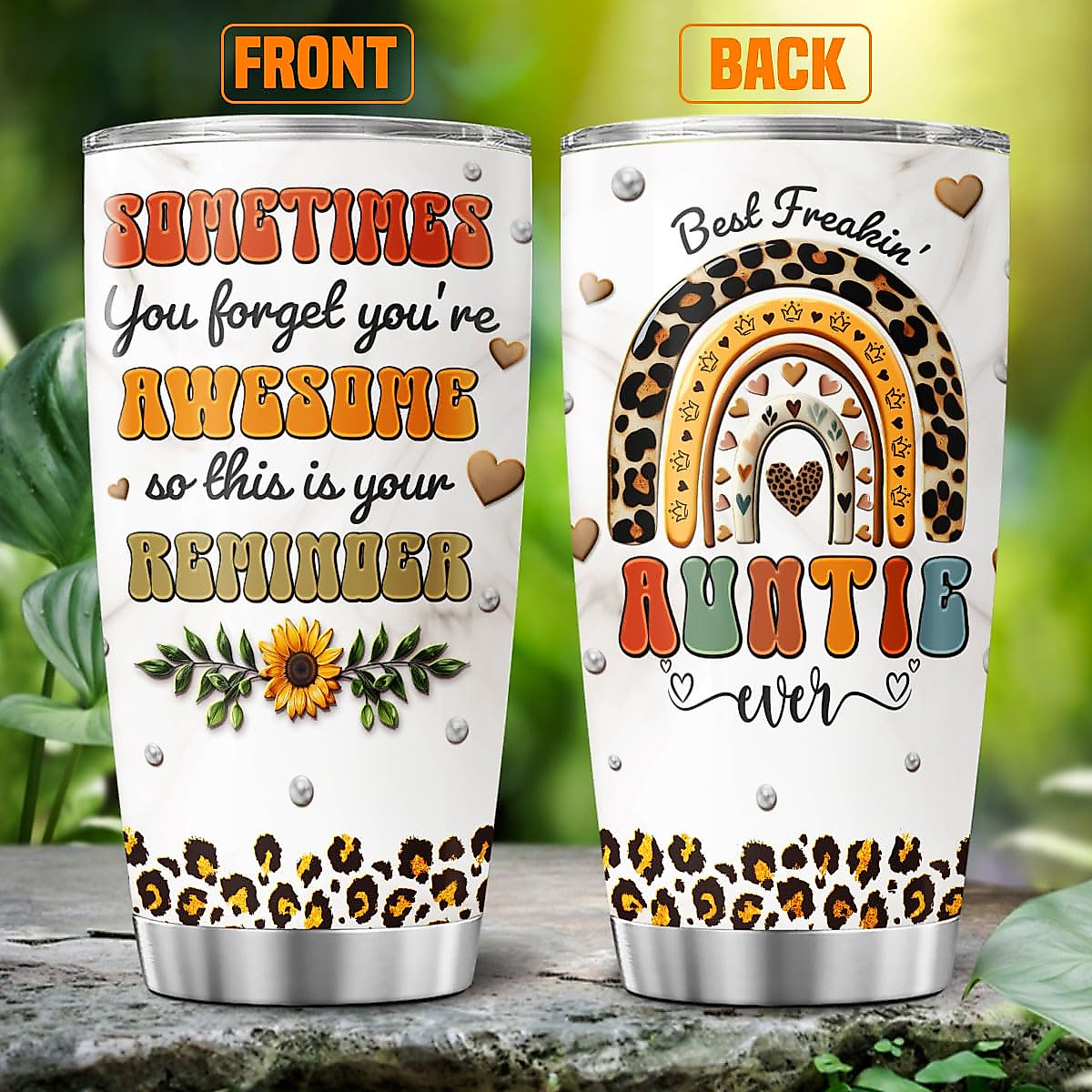 JENOIS Best Freakin Auntie, Tumbler 20 Oz With Lid And Straw, Cheetah Print Leopard, Aunt Gifts