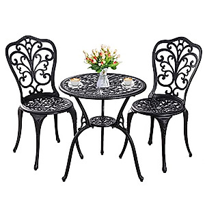 Withniture Bistro Set 3 Piece Outdoor,Cast Aluminum Patio Bistro Sets with 1.97''Umbrella Hole,Rust-Resistant Outdoor Table and Chairs,Patio Furniture Set for Garden,Park (Black)