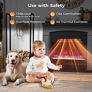 COSTWAY Electric Fireplace Inserts 23-inch Wide, 1500W Recessed Fireplace Insert with Remote Control, 6 Flame Colors, 5 Brightness, 8H Timer, Overheat Protection, Infrared Fireplace Heater for Indoor