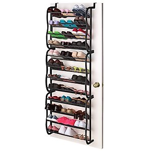 Home Basics Shoe Rack for 36 Pair Over The Door Space Saver Shelf Closet Wall Hanging Organizer Storage Stand, Black
