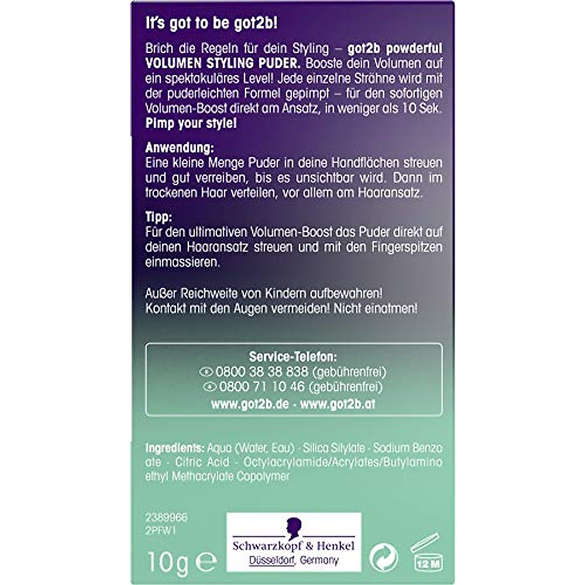 Got2B Schwarzkopf Powder'ful Unisex Root Hair Styling Powder, For Instant Volume and Root Boost, Vegan, 10g