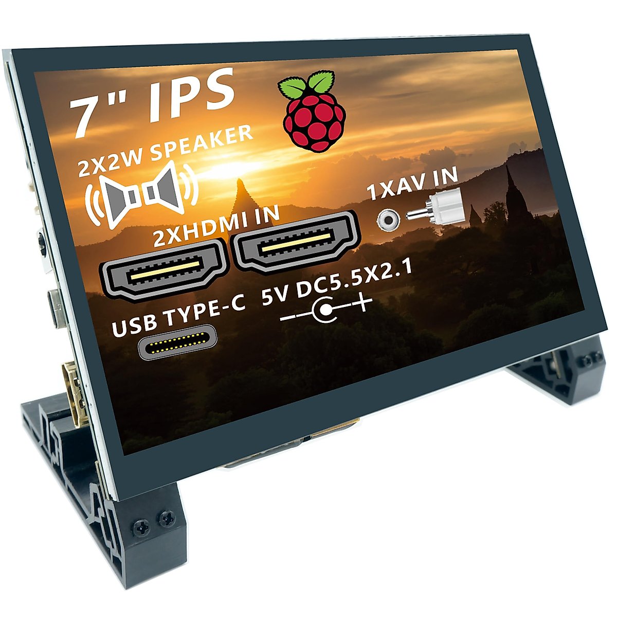 ElecLab 7 Inch 1024x600 IPS HDMI Touchscreen LCD Display Monitor Speaker Case for Raspbery Pi