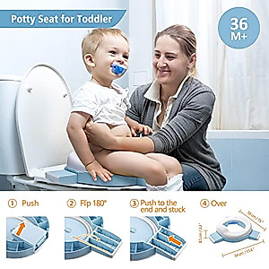 Portable Potty Training Seat for Toddler Kids - Foldable Training Toilet for Travel with Travel Bag and Storage Bag, Potty Training Toilet for Outdoor and Indoor Easy to Clean(Blue) by MCGMITT