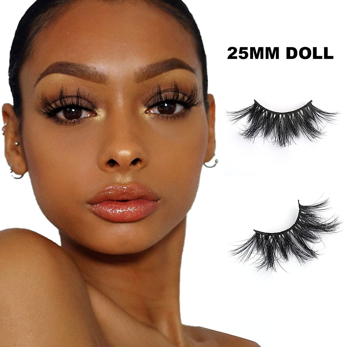SY SHUYING 25mm Mink Lashes 3D Real Mink Eyelashes Fluffy Dramatic False Eyelashes 6D Wispy Long Thick Handmade Luxury Volume Strip Eye Lashes (3 Pairs, Doll Honey Queen)