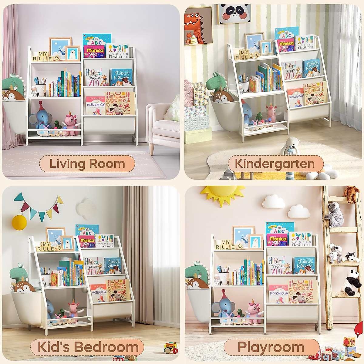Kids Bookshelf and Toy Storage, Montessori Toddler Bookshelf for Kids, Baby Bookcase Toy Storage Organizer for Kids Rooms, Playroom, Bedroom, Nursery