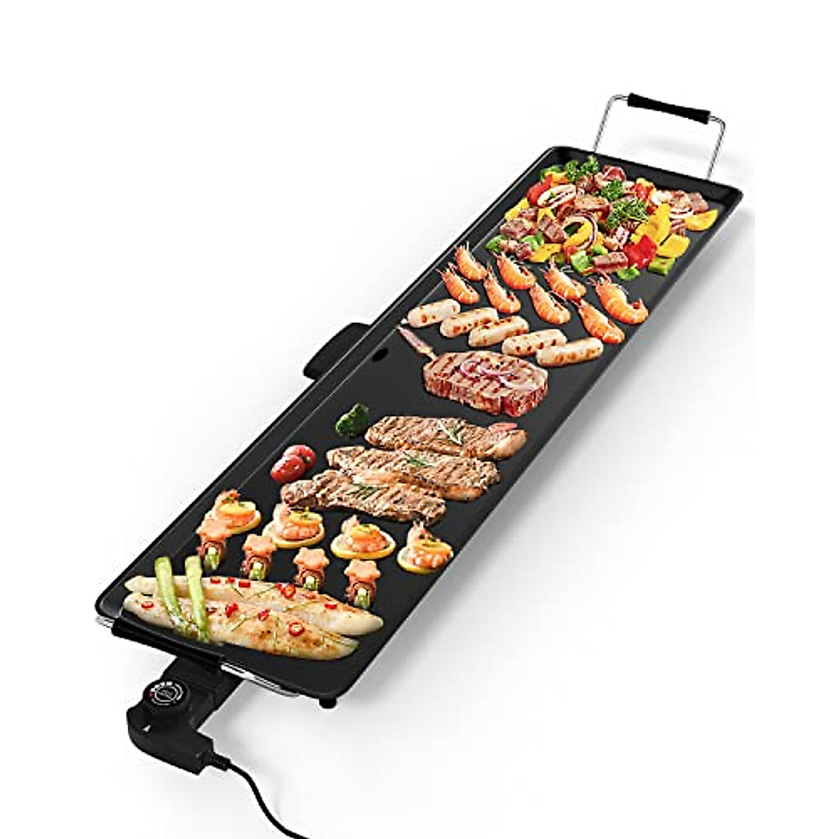 Large Electric griddle, 35" Teppanyaki Grill Extra Large Table Top Griddle, Portable BBQ Grill Electric, with Drip Pan and Adjustable Temperature for Party/Home/Camping Cooking