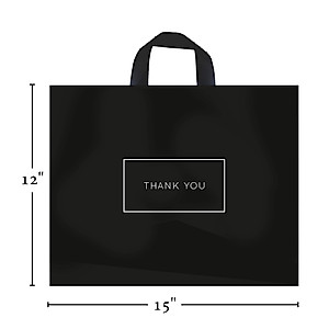 Purple Q Crafts Thank You Bags for Business Black Plastic Bags 50 Pack with Soft Loop Handle Thank You Shopping Bags for Boutique (15"x12")…