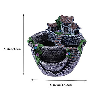 WINOMO Artificial Flowers Succulent Plants Pot Hanging Garden Design with Sweet House (Silver)