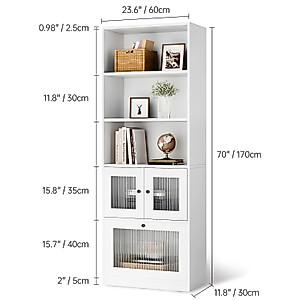 Seeday White Bookcase,5 Shelf Bookshelf and Bookcase with Acrylic Cabinet Doors,Modern Bookcase for Home, Office, and Living Room
