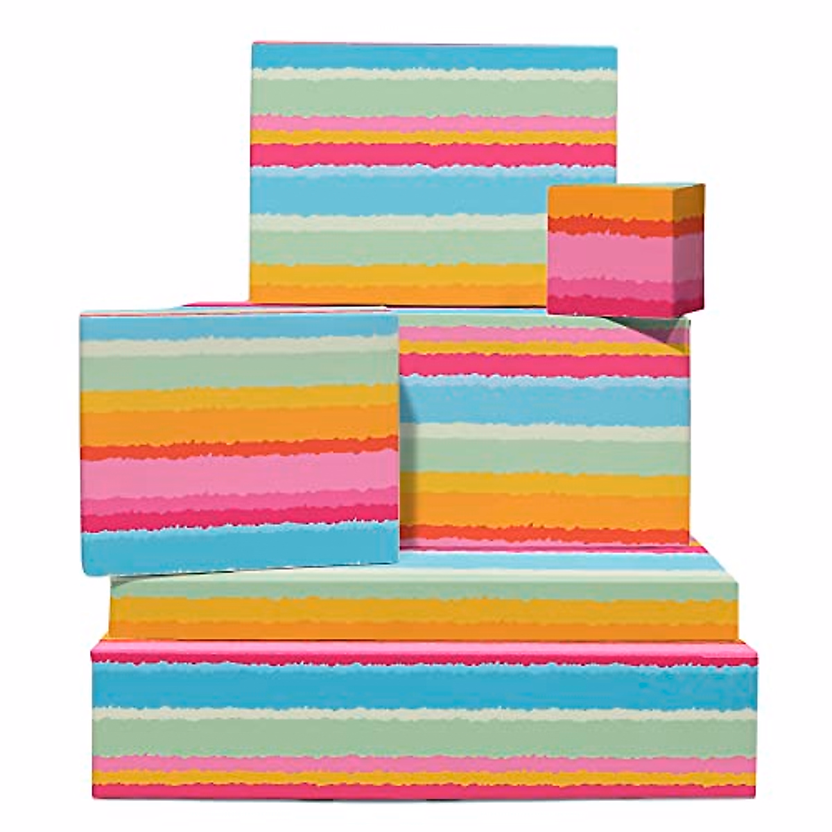 CENTRAL 23 Stripes Wrapping Paper For All Occasion - 6 Sheets Colorful Gift Wrap - Sunset Stripe - Pink Orange Yellow - For Birthday Bridal Wedding Christmas - Comes With Fun Stickers