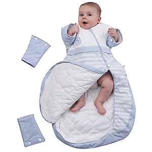 CYUURO Baby Sleeping Bag Sleeves Detachable Kids Wearable Blanket Toddlers Thick Cold Weather，Blue 60-68℉