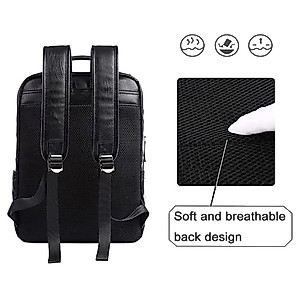 HKZHITOU Laptop Backpack For Men Vintage Leather College Backpack Black Travel Waterproof Bags Fit 16 Inch Notebook