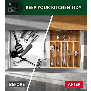 ROYAL CRAFT WOOD Luxury Bamboo Kitchen Drawer Organizer - Silverware Organizer and Cutlery Tray with Grooved Drawer Dividers for Flatware and Kitchen Utensils (7 Slot, Natural)