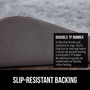 Gorilla Grip Fluffy Faux Fur Rug, 6x9, Machine Washable Soft Furry Area Rugs, Durable Rubber Backing, Plush Floor Carpets for Baby Nursery, Bedroom, Living Room Shag Carpet, Luxury Home Decor, Gray