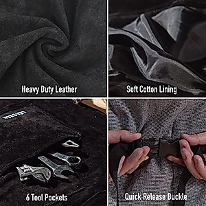 Leather Work Apron with Gloves - 6 Tool Pockets for Men& Women - Welding Apron - Ideal for Woodworking, Blacksmithing, Gardeners, Mechanics, BBQ - Adjustable M to XXXL
