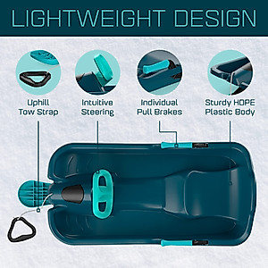Snow Sleds for Kids - Toboggan Sled, Durable Plastic Sleds, Tow Strap, Pull Up Brakes, Lightweight, Snow Sleds, Winter Snow Sleds