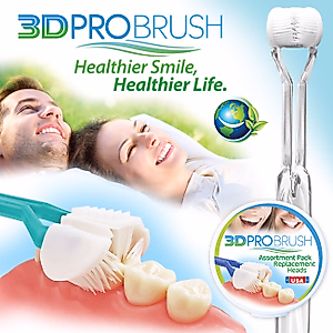 autisticare 3D Pro Brush | Three 3-Sided Toothbrush + 7-Pack Replacement Heads | Sustainable U-Shaped Triple Soft Bristle Heads + Tongue Scraper Approved | USA